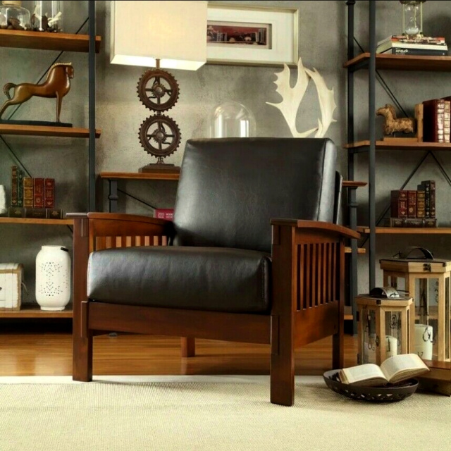 Leather Mission Oak Morris Chair