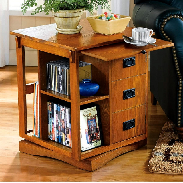 Mission Craftsman Walnut or Oak Side End Table Magazine Rack